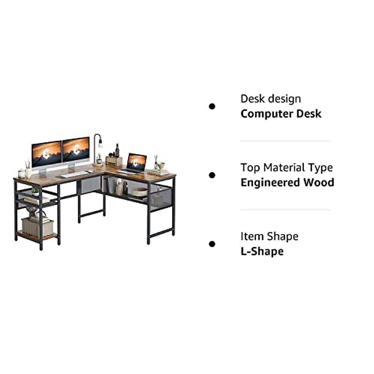CubiCubi L Shaped Desk with Storage, 59.1 Inch Corner Computer Desk with Shelves, Home Office Workstation for Study or Working, Rustic Brown