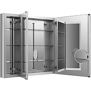 KOHLER 99011-NA Verdera 40" W x 30" H Bathroom Medicine Cabinet with Magnifying Mirror, Recessed or Surface Mount Bathroom Wall Cabinet, Slow-Close Doors