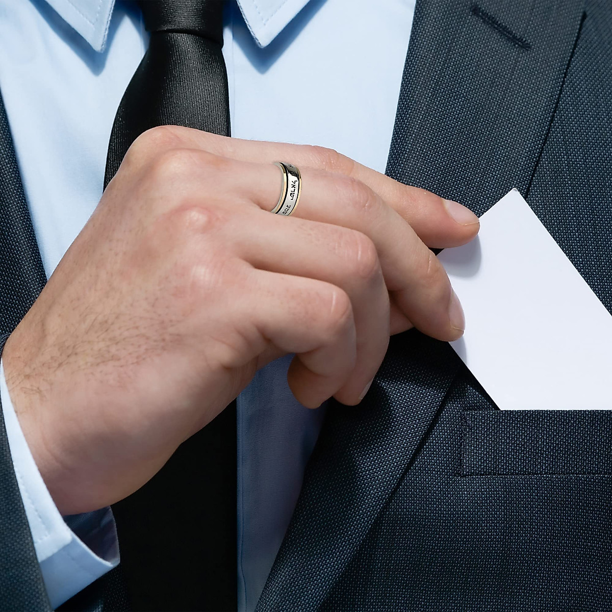 925 Sterling Silver Spinner Ring 9k / 9ct Gold Spinning Ring, Jewish Shema, Israeli Jewish Kabbalah Blessing Ring Rare Jewelry