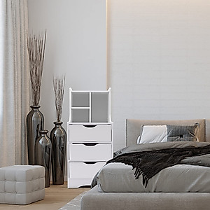 CNCEST 3 Layers of Drawers Nightstand Organizer Nightstand with Kitchen Cabinet and Storage Drawers for Scene: Bedroom, Living Room, Office, White