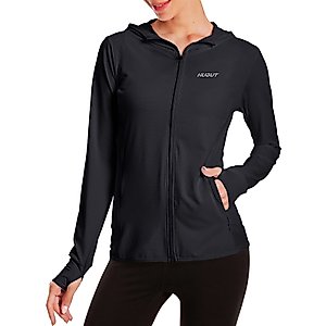 Women's UPF 50+ Sun Protection UV Jacket - Zip Up Hoodie Long Sleeve Hiking Fishing SPF Performance Shirt with Thumbhole Black