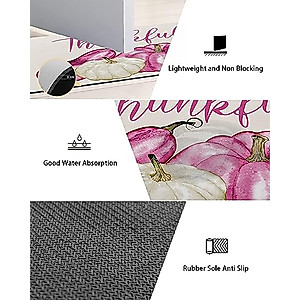 Thanksgiving Fall Bath Mat for Tub,Non Slip Bathroom Floor Runner Rug Quick Dry & Absorbent Diatomaceous Earth Shower Sink Kitchen Washable Doormat,Thanksful Harvest Pumpkin Pink White 20x24+20x48