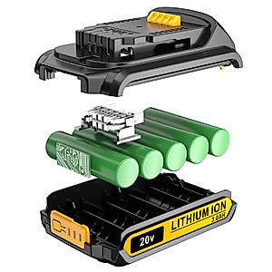 Simple Plus+ 2Packs 20V 3.0Ah Replacement Battery for Dewalt 20V Compatible with Dewalt DCB200 DCD DCF DCG Series Cordless Power Tools