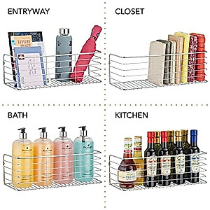 mDesign Wide Metal Wall Mount Decor Storage Organizer Display Shelf - Hang in Bathroom, Kitchen, Entryway, Hallway, Mudroom, Bedroom, Laundry Room - Concerto Collection, 2 Pack - Chrome