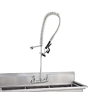 Aquaterior 41" Height Commercial Kitchen Sink Faucet Pre-Rinse Wall-Mount Faucet Double Handle Brass with Pull Down Fit for 2/3 Compartment Sink CUPC NSF ANSI CEC