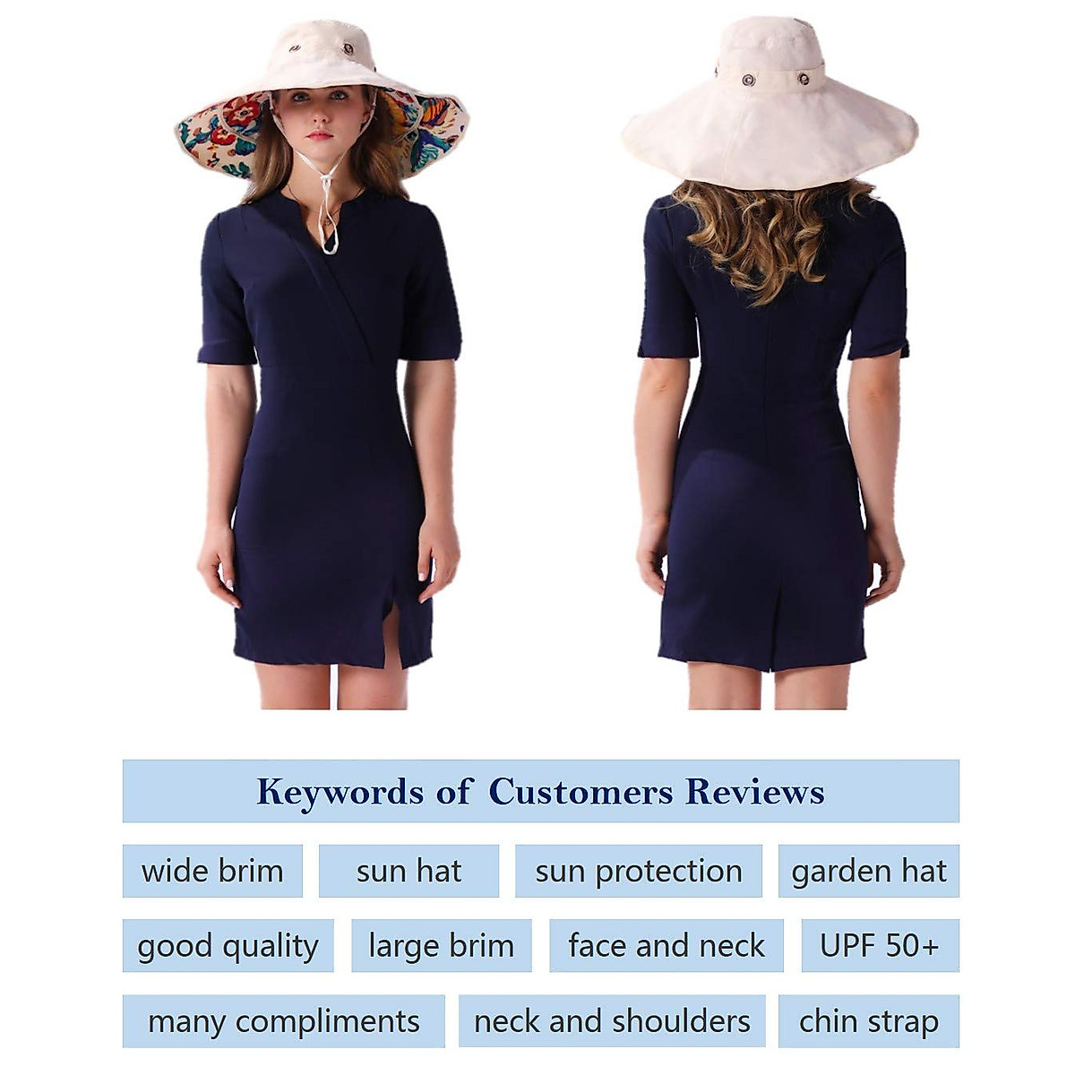 Packable Extra Large Brim Floppy Sun Hat Reversible UPF 50+ Beach Sun Bucket Hat Beige