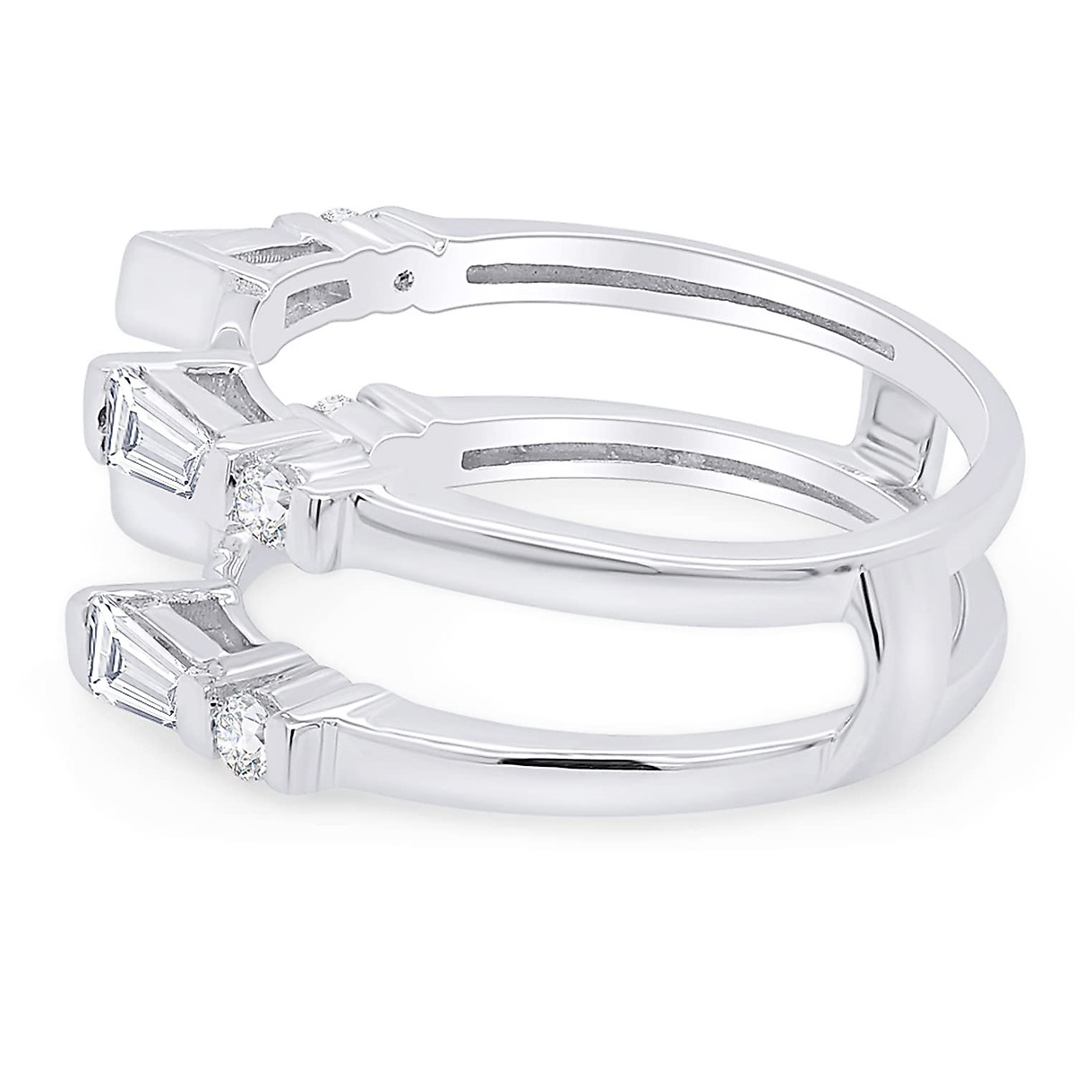 3/4 Carat Baguette & Round White Cubic Zirconia Enhancer Guard Ring In 10K Solid White Gold (0.75 Cttw) Ring Size-7