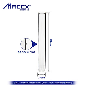 Maccx 10ml Sturdy Glass Test Tubes, 16x100mm, Pack of 50, Borosilicate Glass Material, TTG016-050