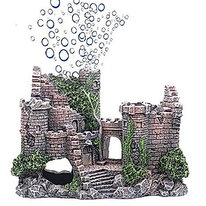 Ulifery Castle Ruins Aquarium Decorations Moss Fish Tank Ornaments with Bubbler for Betta Hideout