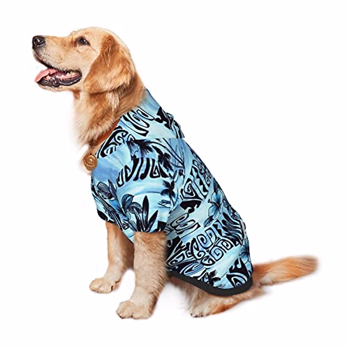 Large Dog Hoodie Hawaiian-Hibiscus-Blue-Floral Pet Clothes Sweater with Hat Soft Cat Outfit Coat Large