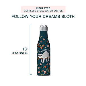 Studio Oh! 17 oz. Insulated Stainless Steel Water Bottle Available in 9 Designs, Follow Your Dreams Sloth