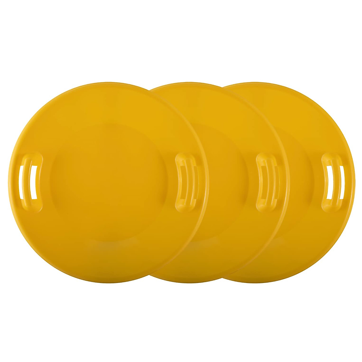 Superio Round Snow Saucer Sleds- 24” Plastic Disc Sleds for Kids and Adults- Heavy Duty Sled Discs with Handles for Downhill Sledding, Winter Outdoor Sports, (Yellow)