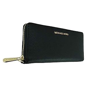 Michael Kors Jet Set Travel Continental Leather Wallet/Wristlet - Black/Gold, Medium