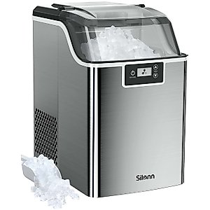 Silonn Countertop Nugget Ice Maker, Pebble Ice Maker Machine, 44lbs of Ice Per Day, Automatic Timer & Self-Cleaning, Pellet Ice Maker for Home Office Bar Party