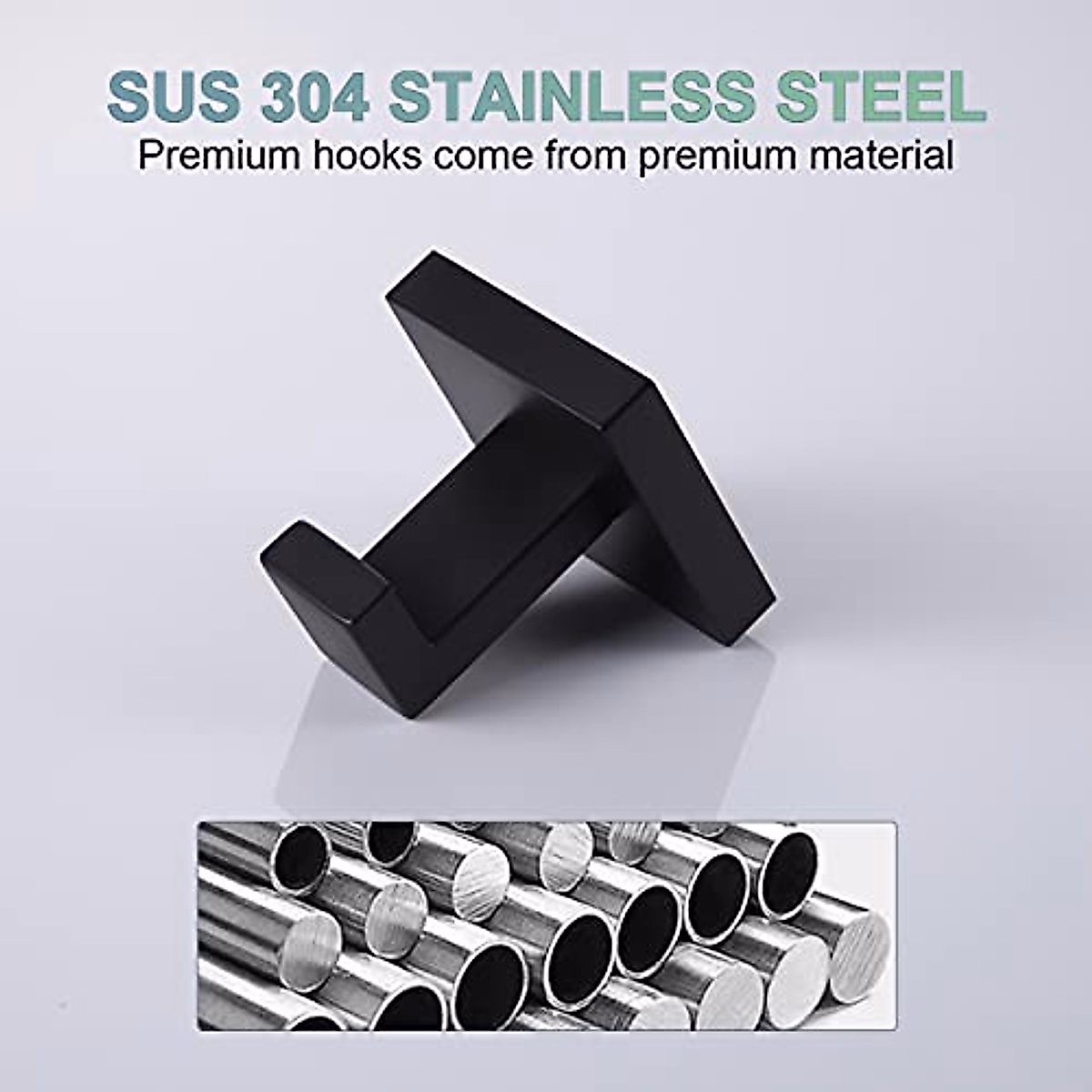 KOKOSIRI Bath Towel Bars Bathroom 3-Tiers Towel Shelf Ladder Bath Towel Hook Square Robe Hook Coat Hook Matte Black B5006BK-L24+B1010BK-P2