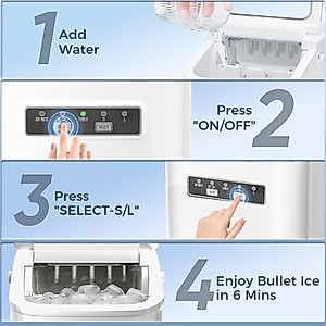 Ice Maker Machine Countertop Portable Small Compact Mini Bullet Ice Maker Self Cleaning, 2 Size of Bullet ice Cubes, 9 Cubes in 6 Mins,Good for Home,Dorm,Indoor,Camping,Outdoors (White)