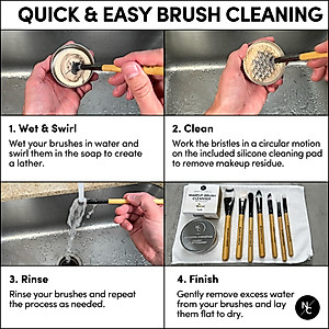 Narrative Cosmetics Solid Makeup Brush Cleanser Soap with Silicone Cleaning Pad, Cleans Natural & Synthetic Brushes, Vegan, Cruelty-Free, Natural Ingredients, Vanilla Fragrance, 2.45 Oz.