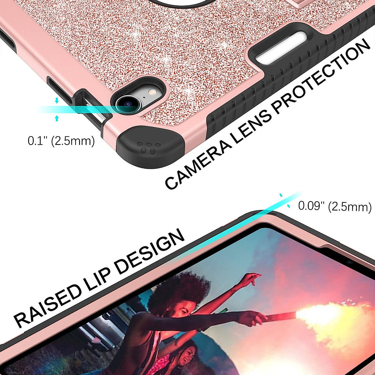 BENTOBEN iPad Mini 6 Case, iPad Mini 6th Generation Case, Glitter Sparkly 3 Layers Shockproof Kickstand with Pencil Holder Protective Kids Girls Women Tablet Cover for iPad Mini 6 2021 8.3", Rose Gold