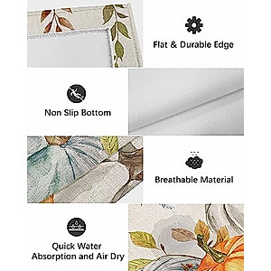 Thanksgiving Fall Outdoor Rug for Patio/Deck/Porch, Non-Slip Area Rug 6x9 Ft, Orange Teal Grey Pumpkin Maple Leaf Rustic Indoor Outdoor Rugs Washable Area Rugs, Reversible Camping Rug Carpet Runner