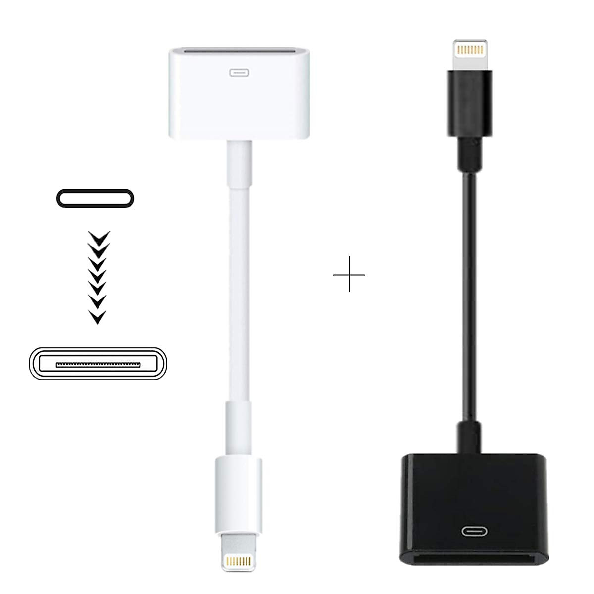 sharllen MFi Certified Lightning to 30 Pin Adapter,2 Pack 8-Pin Male to 30-Pin Female Connector Converter with iPhone Charger Cable Cord Compatible iPhone 12 11 X 8 7 6P 5S 4S 4 3 3G/iPad White&Black