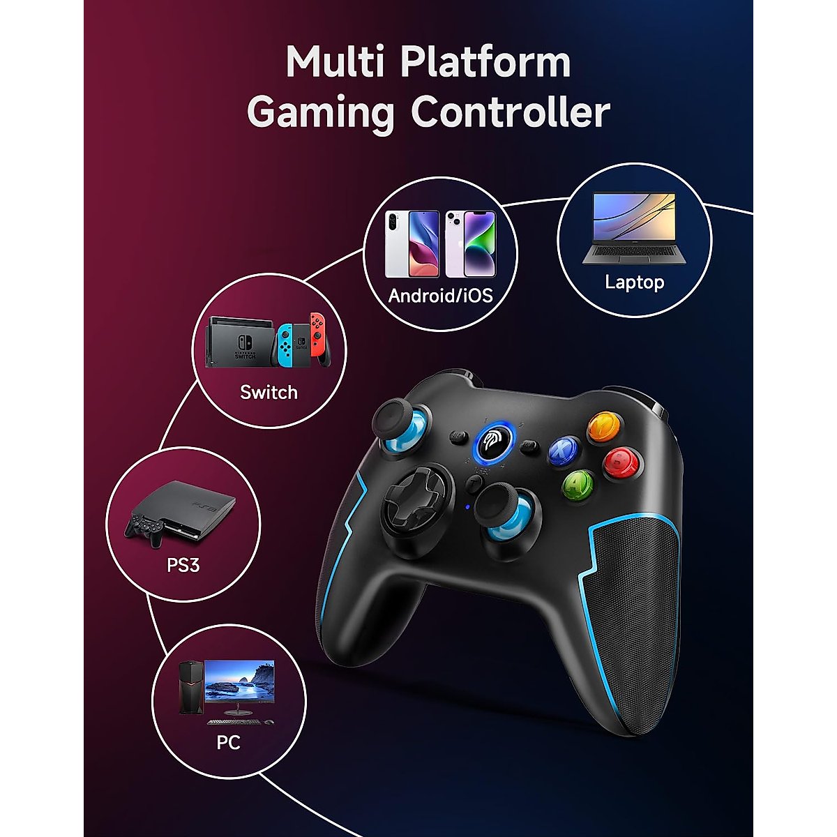 EasySMX 2.4G Wireless Controller for PS3, PC Gamepads with Vibration Fire Button Range up to 10m Support PC (Windows XP/7/8/8.1/10), PS3, Android, Vista, TV Box Portable Gaming Joystick Handle