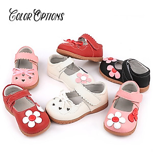 Femizee Girls Leather Bows Design Soft Round Toe Princess Dress Mary Jane Flat Shoes,White CN20