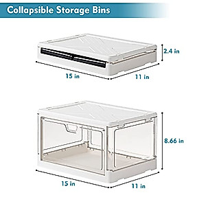 Clear Storage Bin with Lid 3 Pack 【Stackable & Sturdy】Plastic Bins for Storage, Multifunctional Folding Storage Bins for Bedroom, Living Room, Study, Toy Room, 22 QT Folding Box with Magnetic door