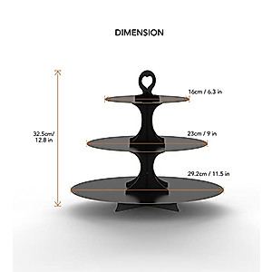 2 Pack Cupcake Stand Tower, BLISSUR Black 3 Tier Cupcake Stand, Cardboard Dessert Cupcake Stand Holder for Parties, Tiered Cupcake Stand (Black)