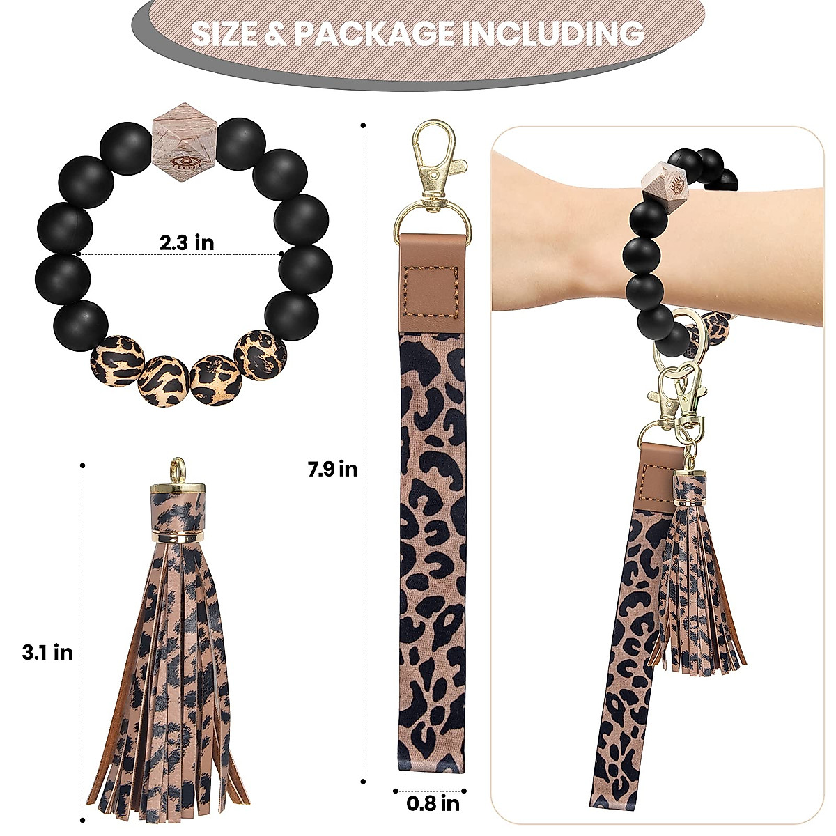 PAKASEBOXES Bracelet Wristlet Keychain with Lanyard for Keys, Silicone Beaded Key Ring for Women, Mother's day Christmas Gift