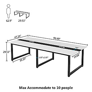 Tribesigns 8FT Rectangle Conference Table, 94.49L x 47.24W x 29.53H Inches Large Meeting Table Seminar Table for Office Conference Room, Modern Wood Training Table with Strong Metal Frame (White)