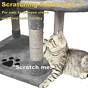 NEGTTE Cat Tree Tower for Indoor Cats,64 inches Large Multi-Level Cat Activity Center with Condos,Scratching Posts,Removable Fur Ball Sticks,Light Gray