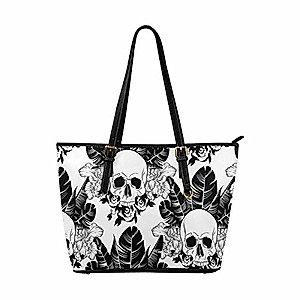InterestPrint Skull with Palm Leaves, Flower Top Handle HandBags Shoulder Bags Tote Bags Purse