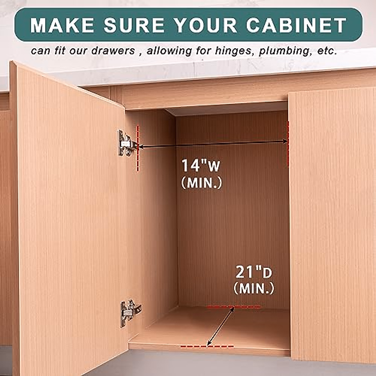 SITOO Pull Out Drawers for Kitchen Cabinets, Pull Out Cabinet Organizer, Fully Assembled Wood Cabinet Pull Out Drawer, Fast and Easy DIY Installation, 14”W x 21”D