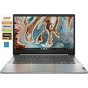 Lenovo Newest Chromebook 14" FHD Touchscreen Laptop for Business,Student, Octa-Core MediaTek MT8183, 4GB RAM, 64GB eMMC+64GB Card, WiFi, Webcam, 10+ Hours Battery, Chrome OS, Arctic Grey, TECL Bundle