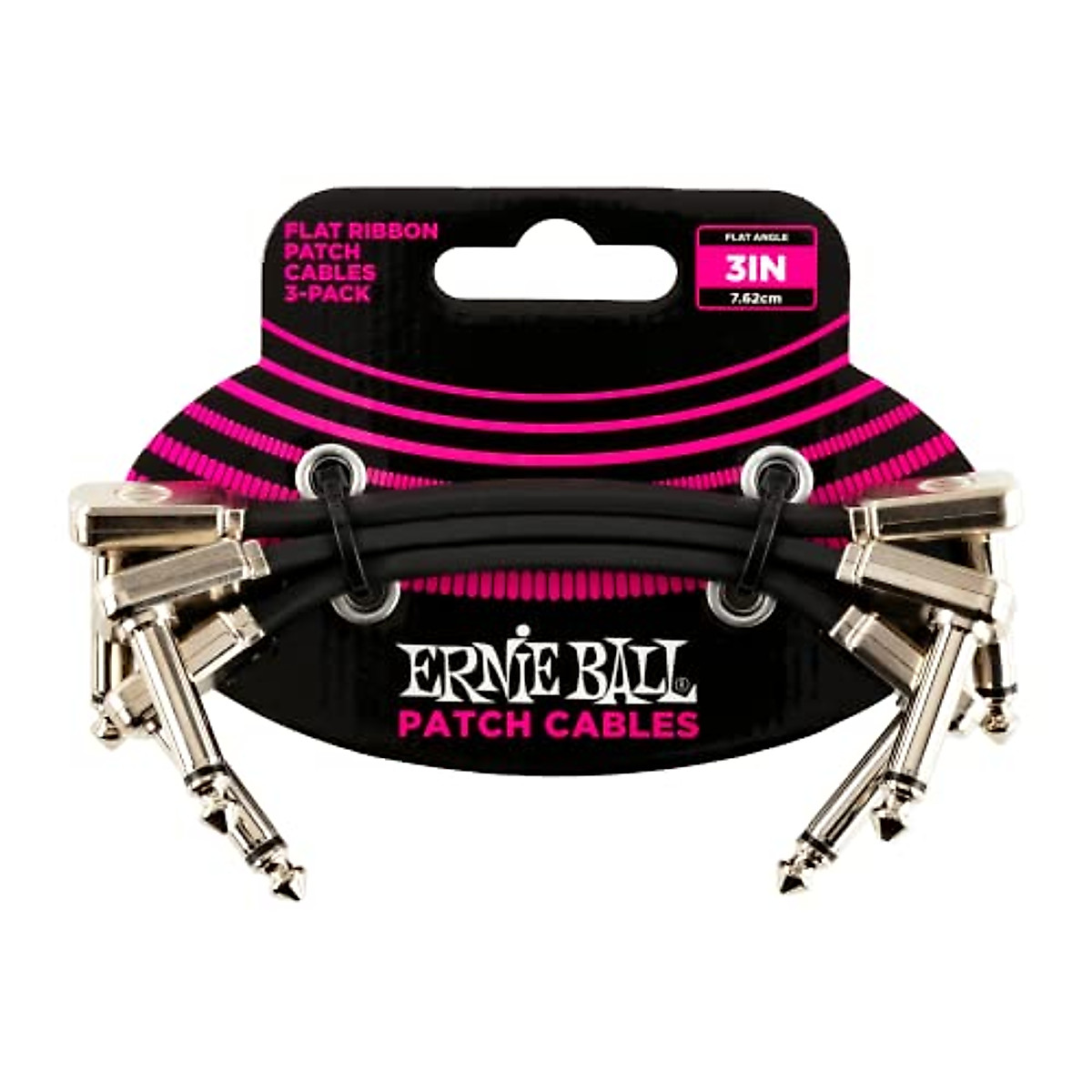 Ernie Ball Flat Ribbon Patch Cable 3-Pack, 3 in, Black (P06220)
