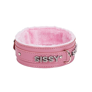 paloli Pink Choker Necklace for Women Leather Collar Fluffy Punk Leash Neck Choker Gothic Cosplay Sexy Jewelries