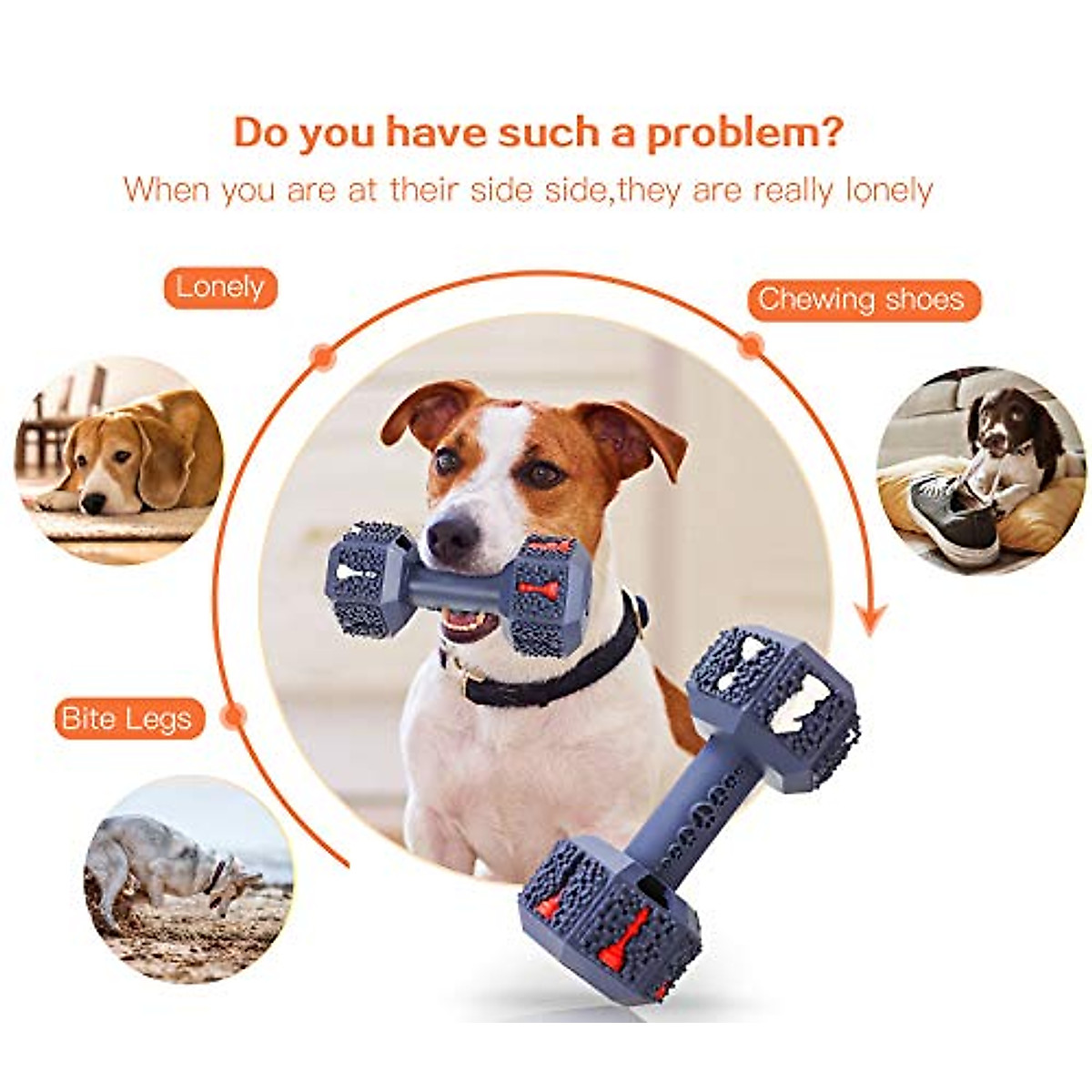 NEOROD Durable Dog Chew Toys for Aggressive Chewer. Indestructible Interactive Dental Toys for Training and Cleaning Teeth. Natural Rubber Bacon Flavored Dumbbell Dispensing Toy for Large Medium Dogs