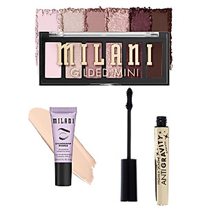 Milani Eyeshadow Primer + Gilded Mini Eyeshadow Palette - The Wine Down + Highly Rated Anti-Gravity Black Mascara with Castor Oil and Molded Hourglass Shaped Brush