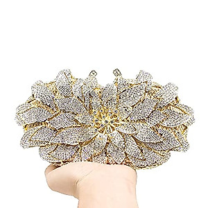 Boutique De FGG Elegant Flower Clutch Evening Bags for Women Wedding Party Crystal Purse and Handbags (Small,Gold&Silver)