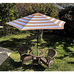 BELLRINO DECOR BELLRINO Replacement 9 ft 6 ribs MEDIUM COFFEEWHITE STRIPE STRONG & THICK Umbrella Canopy (Canopy Only)