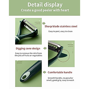 Tododli vegetable peelers for kitchen (3 set)，sharp stainless steel peelers,multi fruit peeler machine, suitable for peeling and pitting potatoes, cucumbers, carrots, apples, peach
