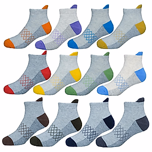 Hzcojulo Kids Toddler Half Cushion Low Cut Athletic Ankle Cotton Socks for Boys Girls Size Age 1-15 Years -12 Pairs,Assorted,M/Shoe size 10.5-13/5-7Years