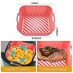 2Pcs Silicone Air Fryer Liners 8.5 inch for 4 to 7 QT Reusable Air Fryer Pot, Heat Resistant Easy Cleaning Air Fryer Silicone Pot for Air Fryer Accessories (Grey+Pink)
