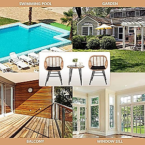 MOOWIND 3 Piece Patio Conversation Bistro Set Outdoor Modern Wicker Rattan Set for Porch Backyard Pool Black