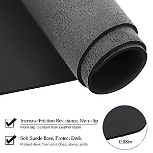 TOWWI PU Leather Desk Pad with Suede Base, Multi-Color Non-Slip Mouse Pad, 36” x 17” Waterproof Desk Writing Mat, Large Desk Blotter Protector(Black)