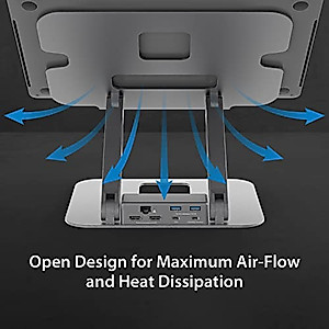 j5create Laptop Stand with USB C Dual HDMI Display Hub - 2 USB A 5Gbps, PD 100W with USB-C 5Gbps, Ethernet | Aluminum Computer Riser for MacBook and Windows Notebook (JTS427)