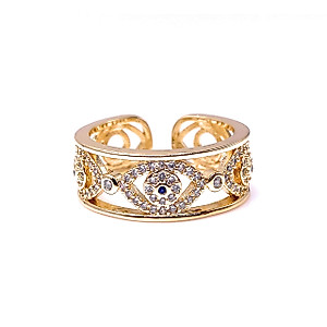 LESLIE BOULES 18K Gold Plated Evil Eye Cuff Ring for Women Fashion Jewelry