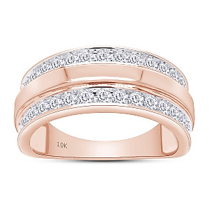 SAVEARTH DIAMONDS Round Cut Lab Created Moissanite Diamond 2-Row Engagement Wedding Band Ring In 10k Rose Gold Jewelry For Women (0.90 Cttw,Clarity - VVS1) Ring Size -4