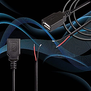 XMSJSIY USB 2.0 Female Pigtail Cable Extension Power Cable 22AWG 5V 3A USB A Socket to 2 Pin Bare Wire Open End Connector for DIY-2 Pcs (0.3M)