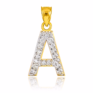 10k Yellow Gold Diamond Initial Charm Letter A Bracelet Pendant
